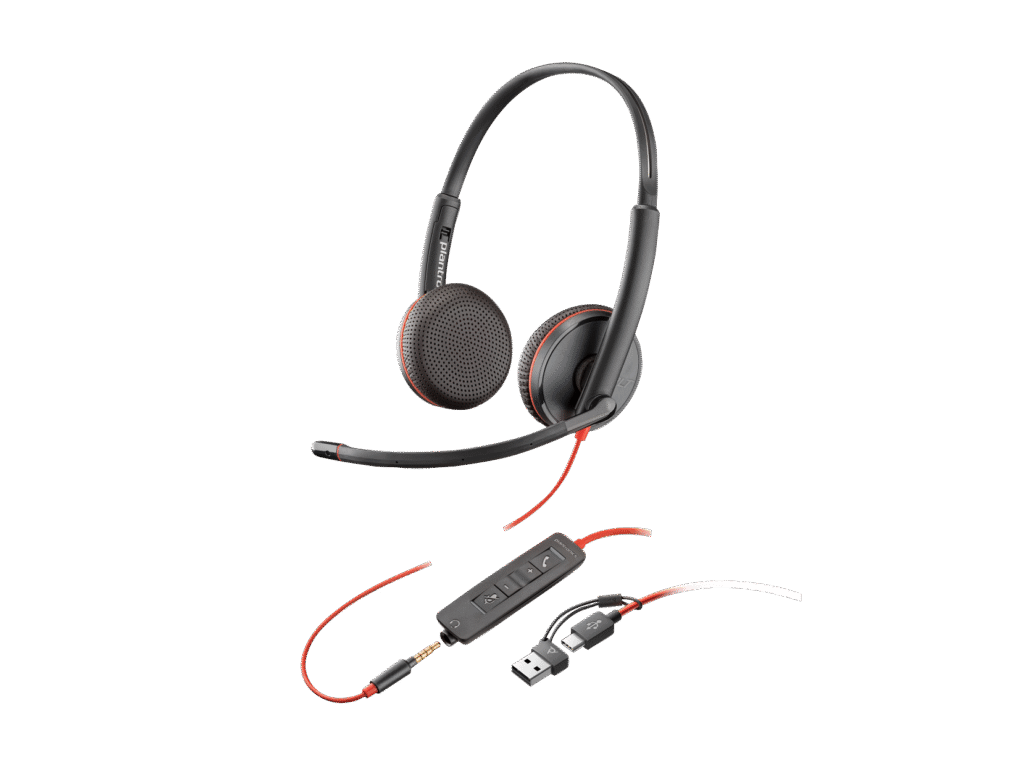 Poly Blackwire 3225 Stereo USB-C Headset +3.5mm Plug +USB-C/A Adapter ...
