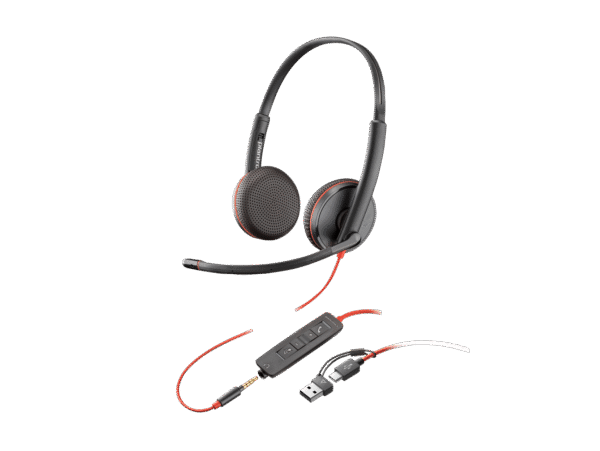 Poly Blackwire 3225 Stereo USB-C Headset +3.5mm Plug +USB-C/A Adapter ...